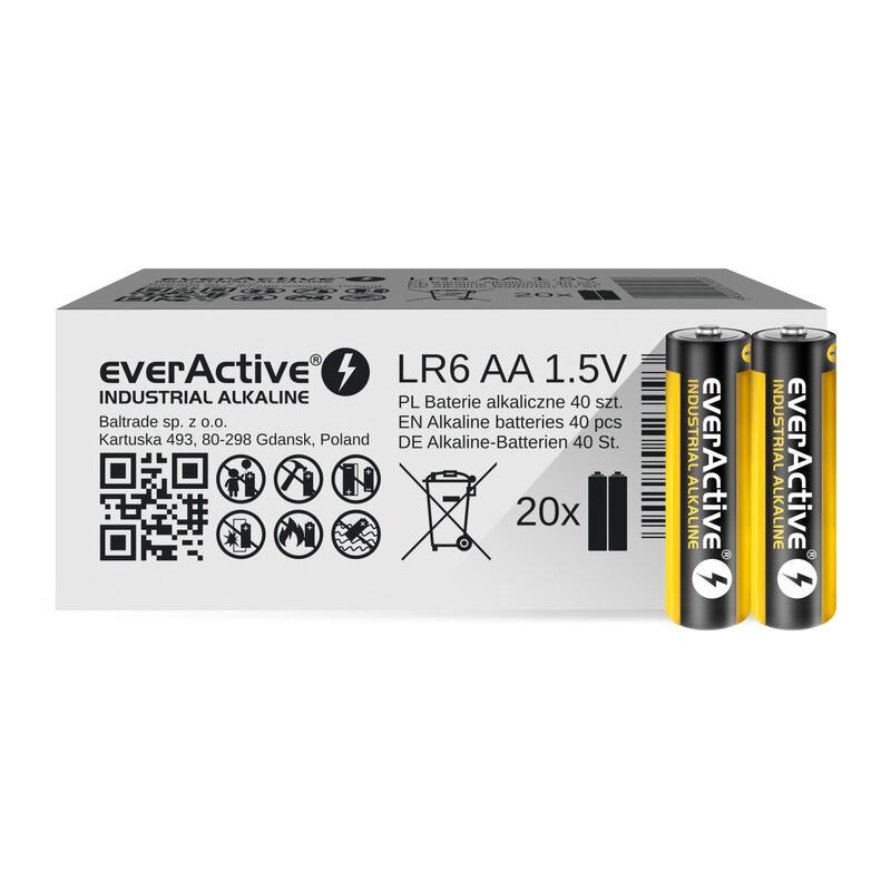 EverActive Industrial LR6/AA Alkaline batterier - 40 stk. (20x2)