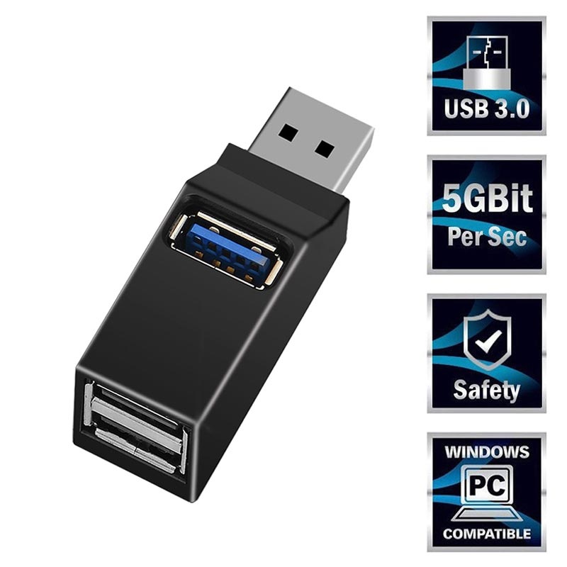 USB 3.0 Hub Splitter 1x3 - 1x USB 3.0, 2x USB 2.0 - Svart