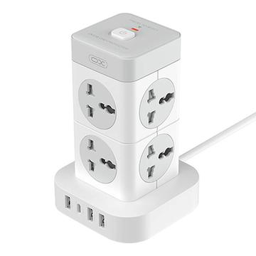 XO WL21 strømskinne med 8x stikkontakter - 3x USB-A, USB-C - Hvit